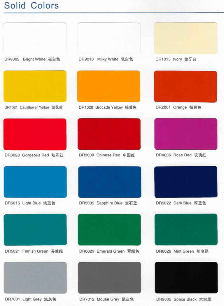 ACP Panels color chart- Aluminum Composite Panel Supplier